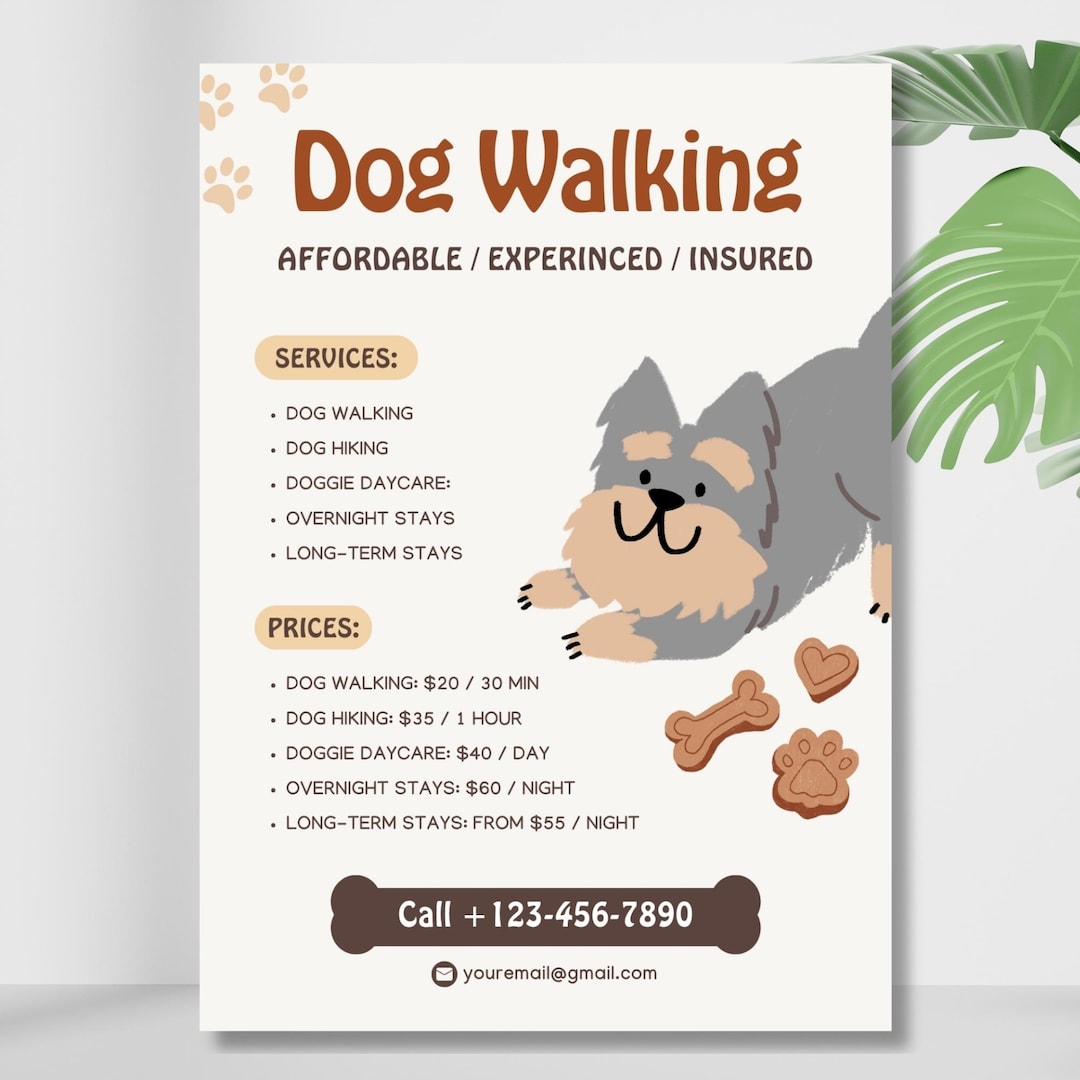 Dog Walking Flyer Template | Editable Canva Design | Pet Care and Dog ...