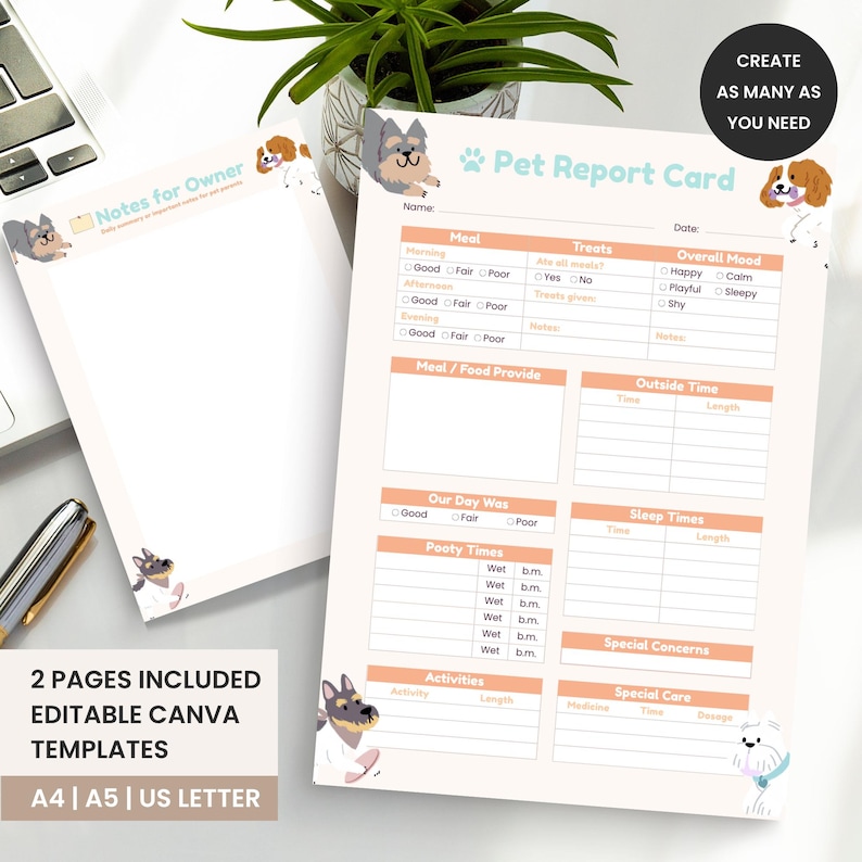 Dog Report Card Template | Pet Sitter Daycare Form (printable PDF) - Etsy