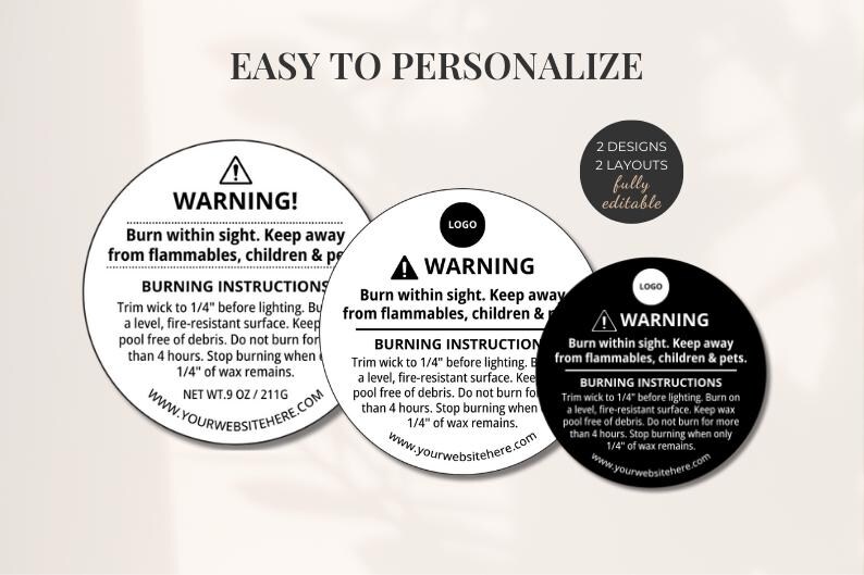 Editable Candle Warning Label Template, Printable Candle Safety Sticker ...