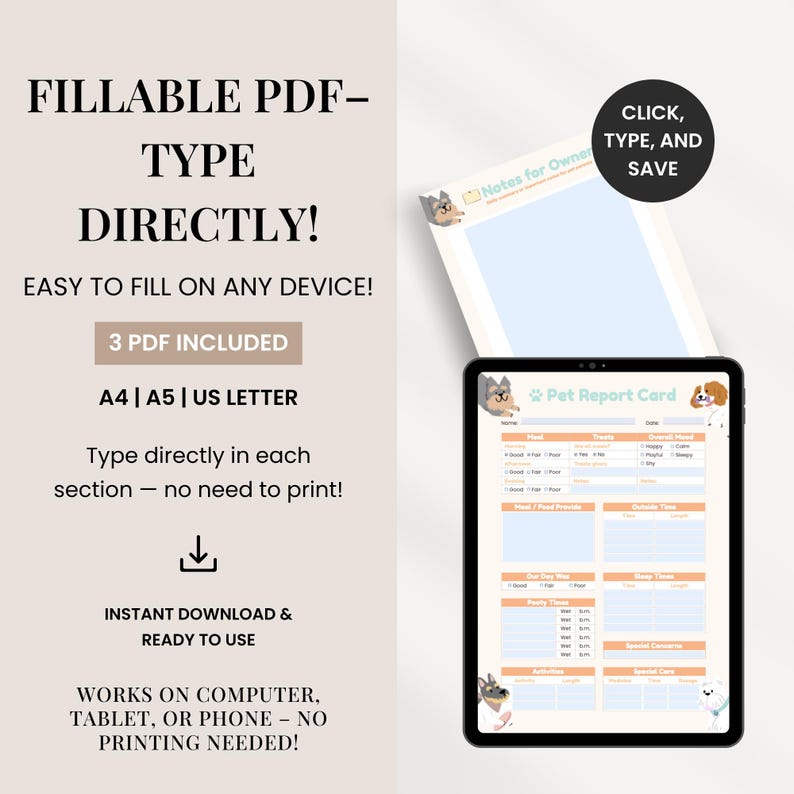 Dog Report Card Template | Pet Sitter Daycare Form (printable PDF) - Etsy