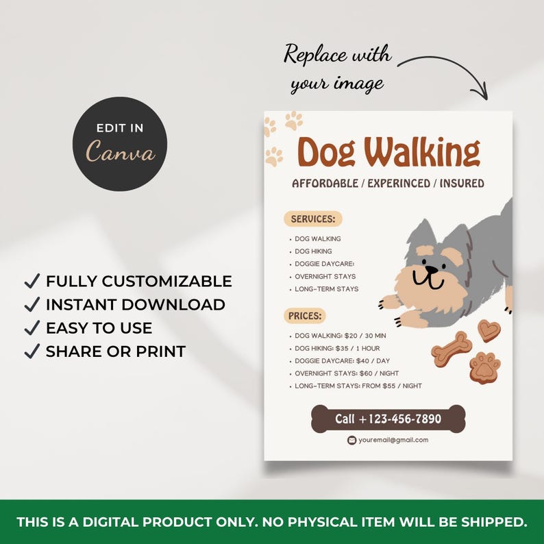 Dog Walking Flyer Template | Editable Canva Design | Pet Care and Dog ...