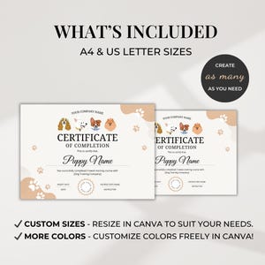 Dog Training Certificate Template, Editable in Canva, Printable Instant ...