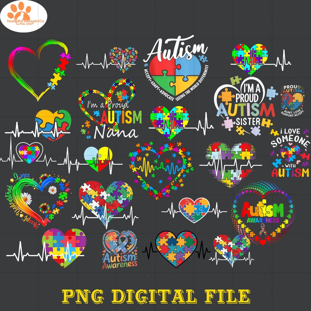 23+autism Awareness Bundle PNG, Heart Autism PNG, Glitter Puzzle ...
