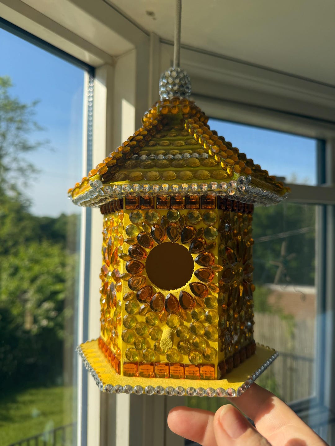 Rhinestone Birdhouse: Sunset Flower Design, Bedazzled Decor - Etsy
