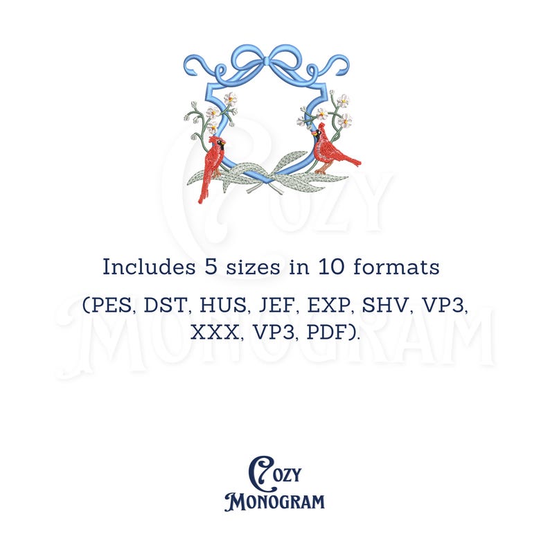 Red Cardinal Bird Bow Crest Monogram Frame Design for Machine ...