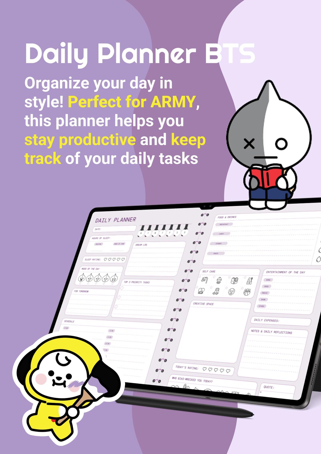BTS Inspired Daily Planner – PDF Printable, Bts Themed Planner, Digital Download, Productivity ...