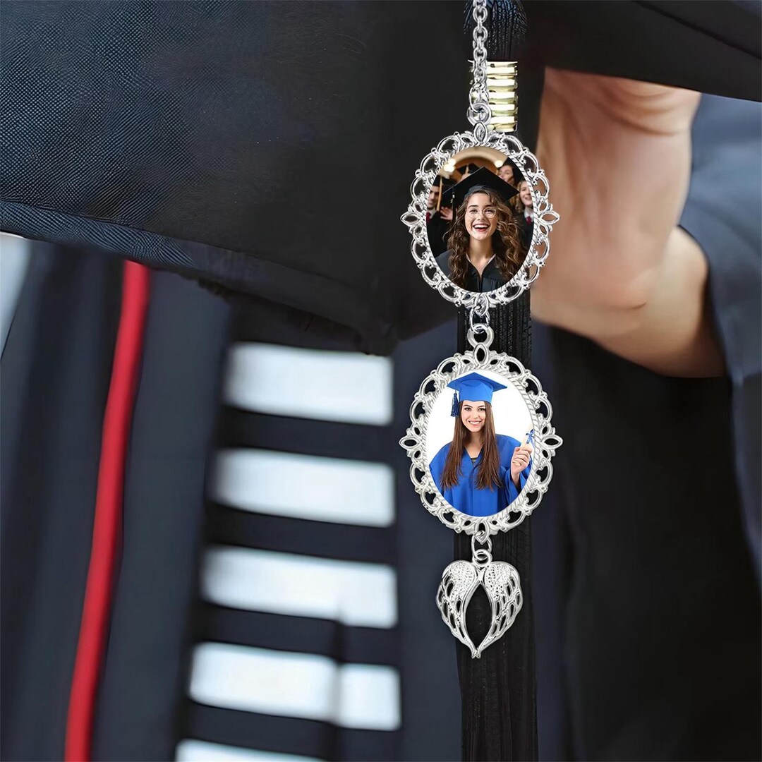 Custom Graduation Tassel 2025 - Photo Text Engraved Angel Wing Charm ...