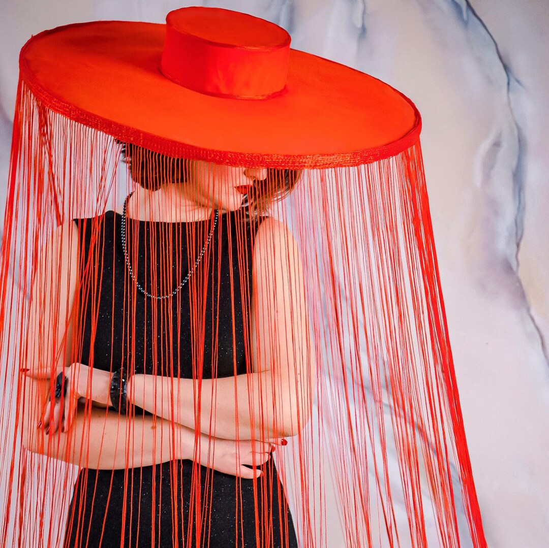 Red Fringe Hat, Wide Brim Hat, Cosplay Hat | Statement Hat for ...