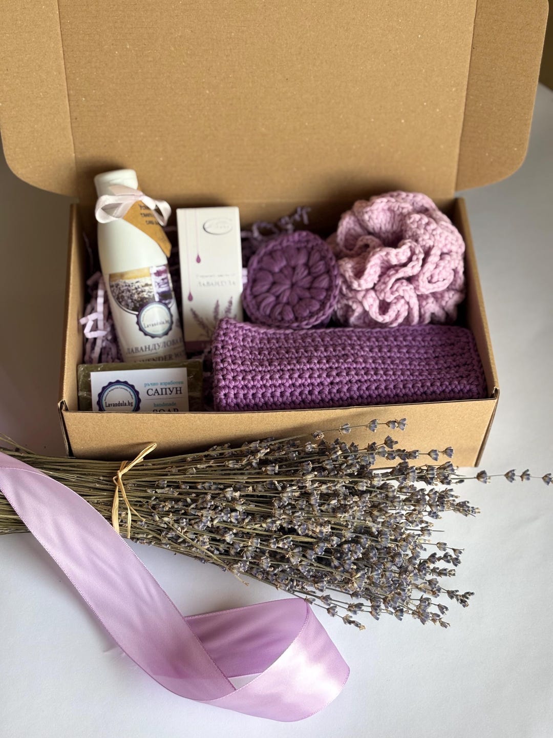 Lavender Spa Gift Box – Handmade Cotton Face & Body Set, Natural ...