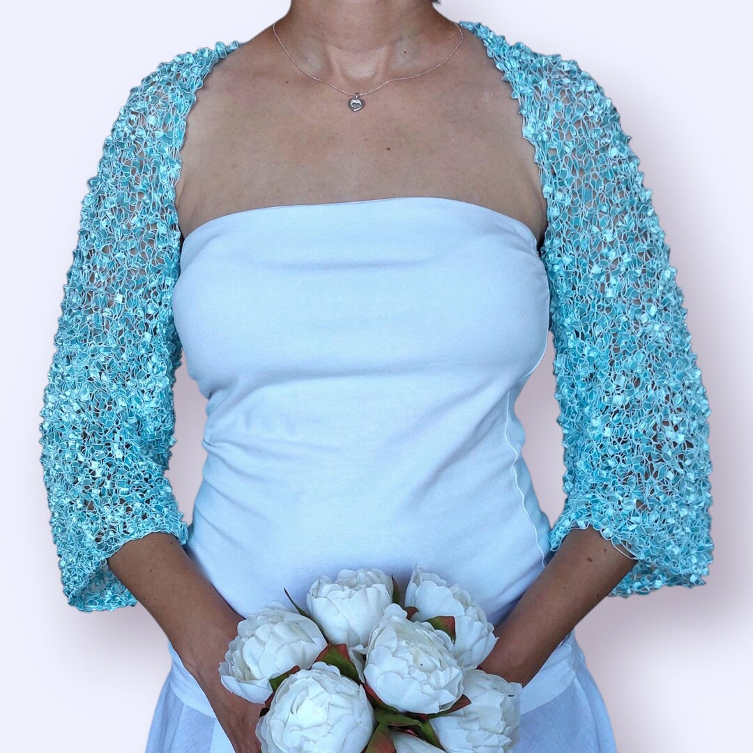 Turquoise Bridal Bolero: Hand-knitted Cotton Wedding Shrug - Etsy