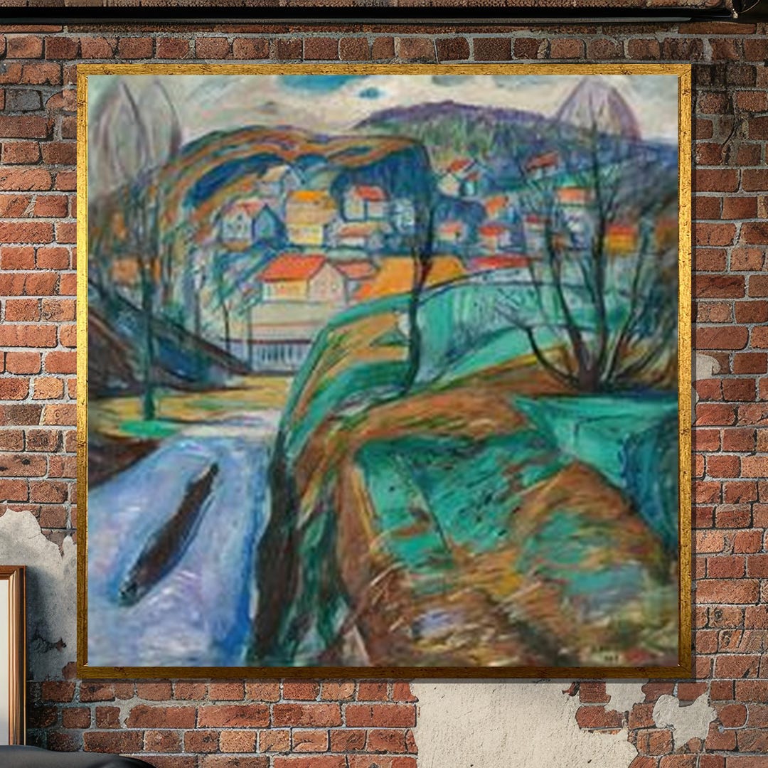 Edvard Munch Village Landscape Canvas, Expressionist Norwegian Town ...