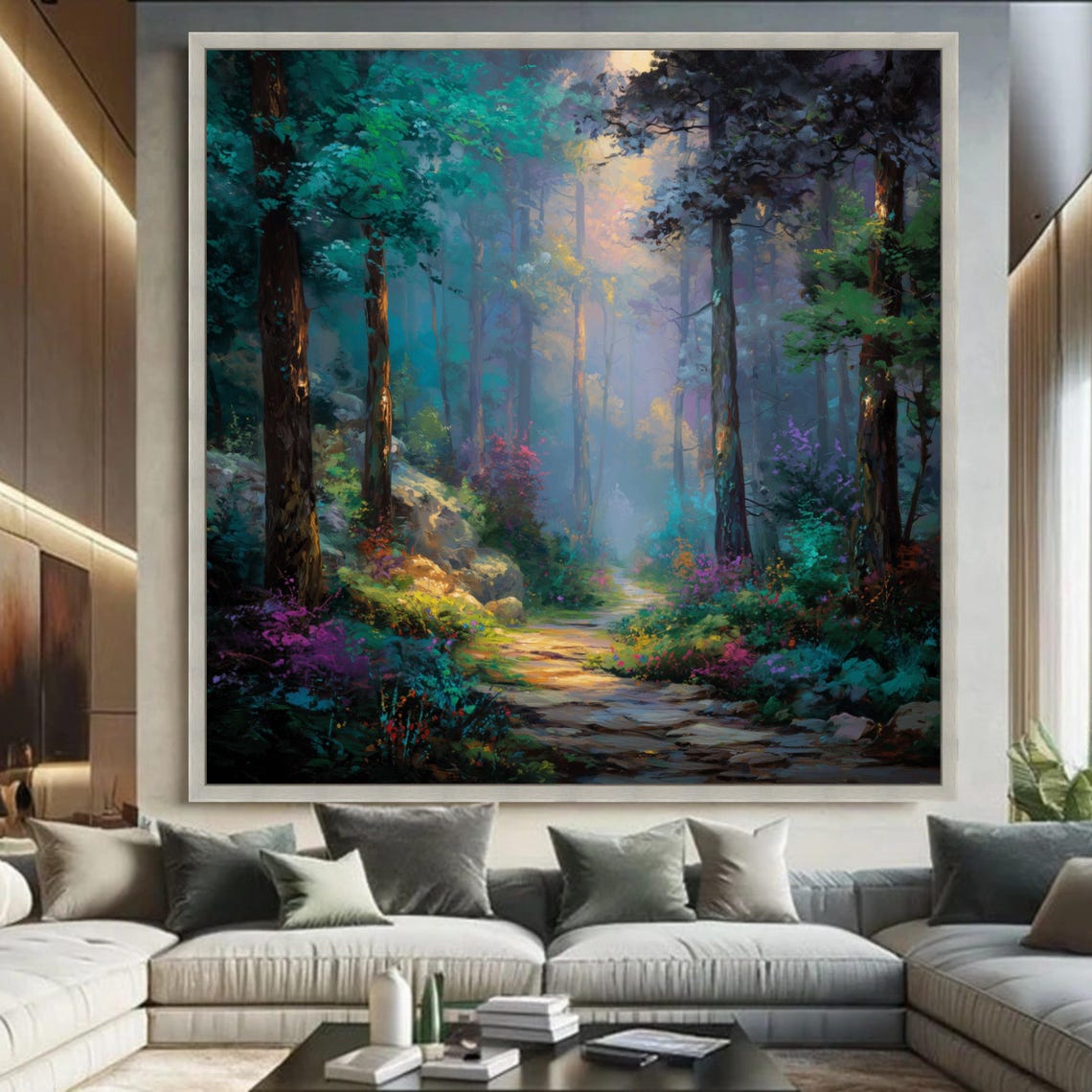 Enchanted Forest Pathway Canvas, Thomas Kinkade Inspired Nature Wall ...