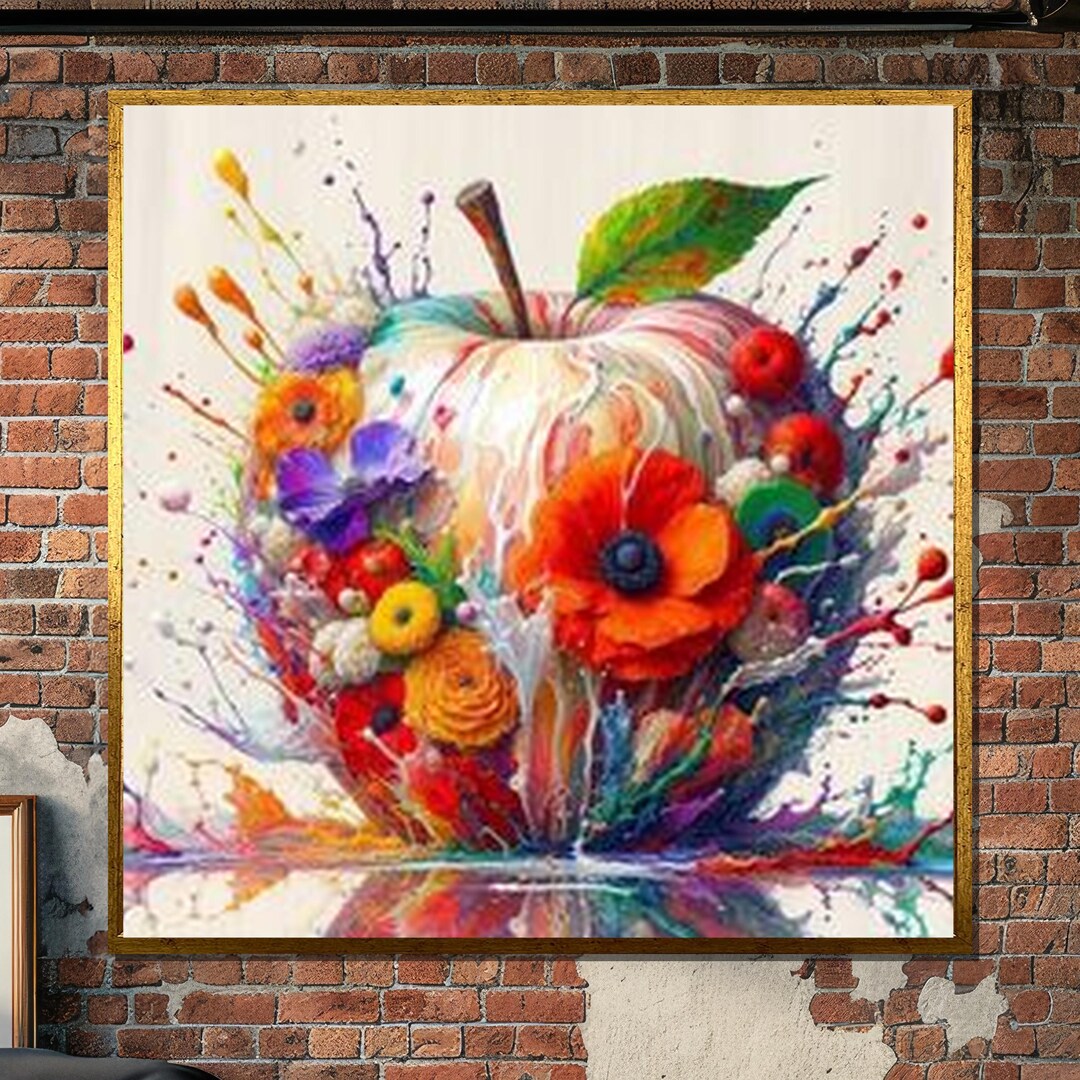 Color Splash Apple Canvas, Vibrant Fruit Wall Art, Abstract Floral ...