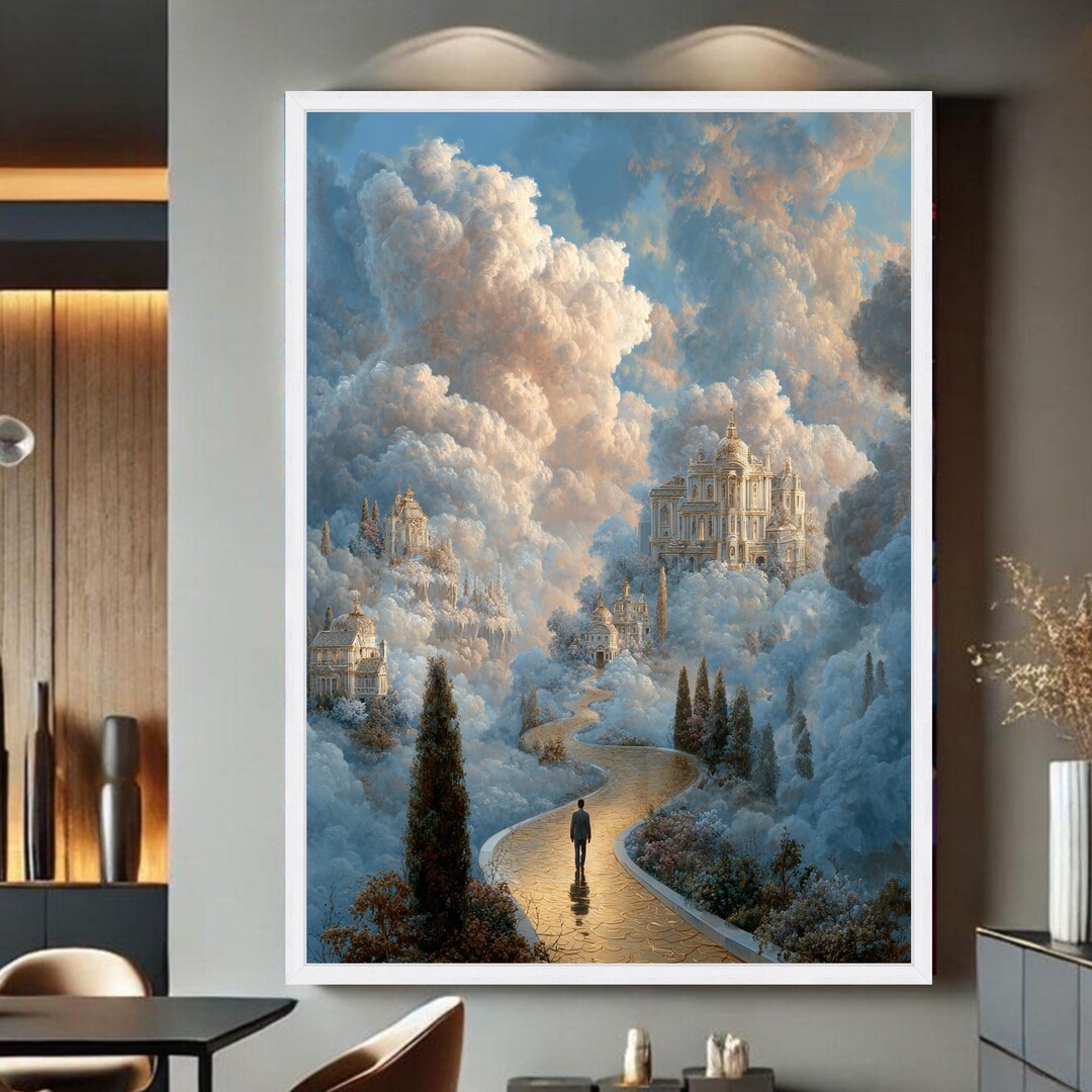 Golden Pathway to Dream Castle Canvas, Thomas Kinkade Inspired Wall Art ...