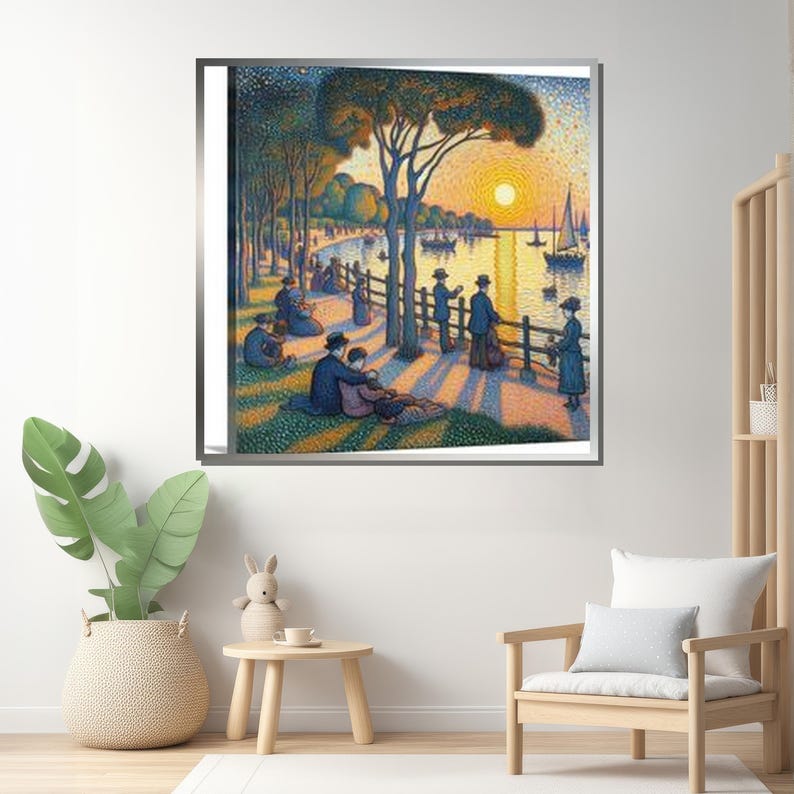 Seurat Sunset Canvas: Pointillism French Impressionist Riverside Art - Etsy
