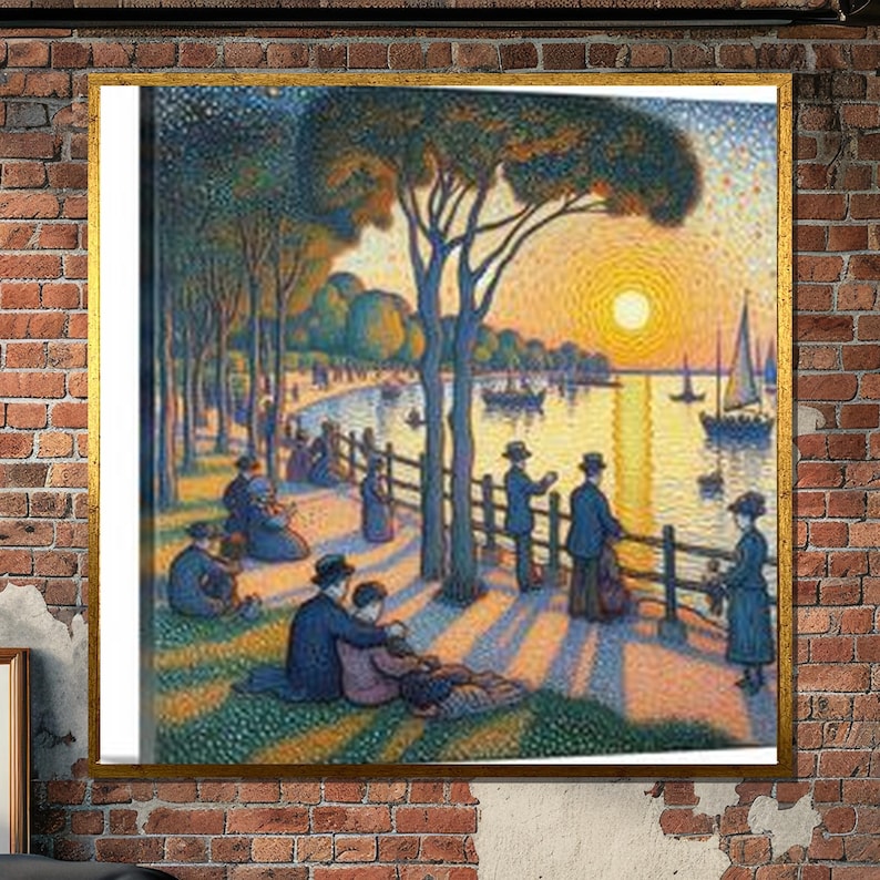 Seurat Sunset Canvas: Pointillism French Impressionist Riverside Art - Etsy