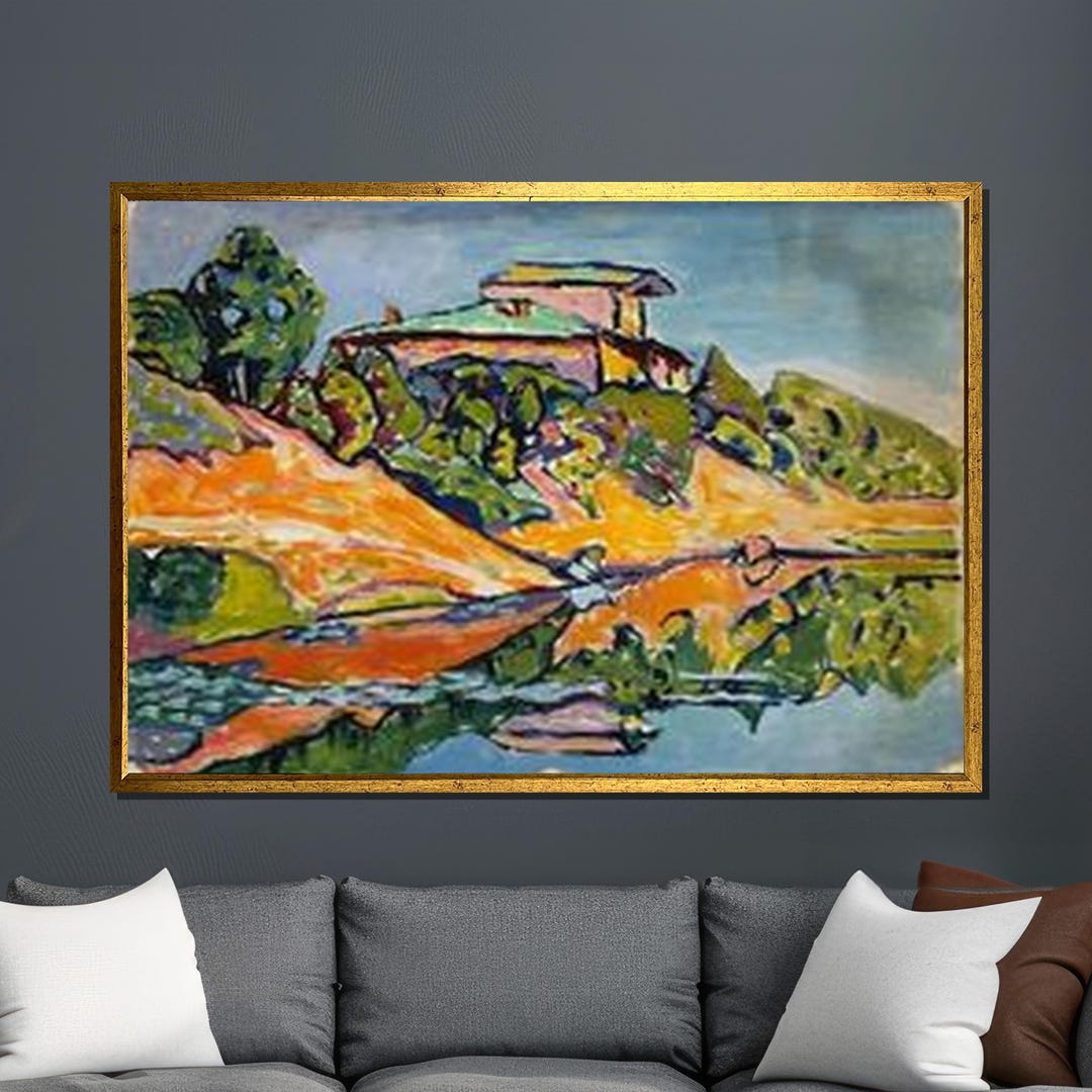Kandinsky Fauvist Landscape Canvas: Expressionist Riverbank House Art ...