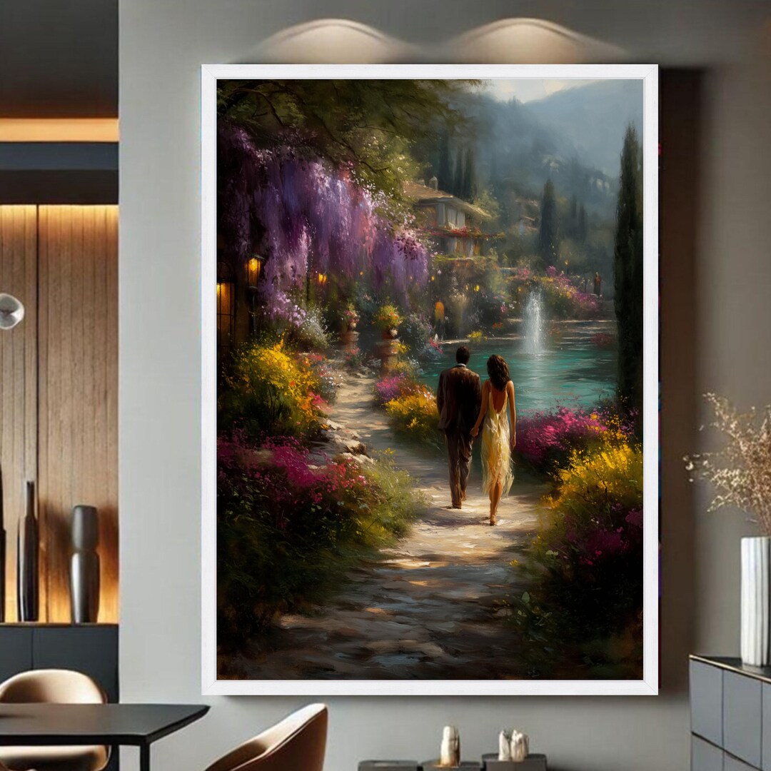 Romantic Garden Walk Canvas, Thomas Kinkade Style, Floral Pathway Wall ...