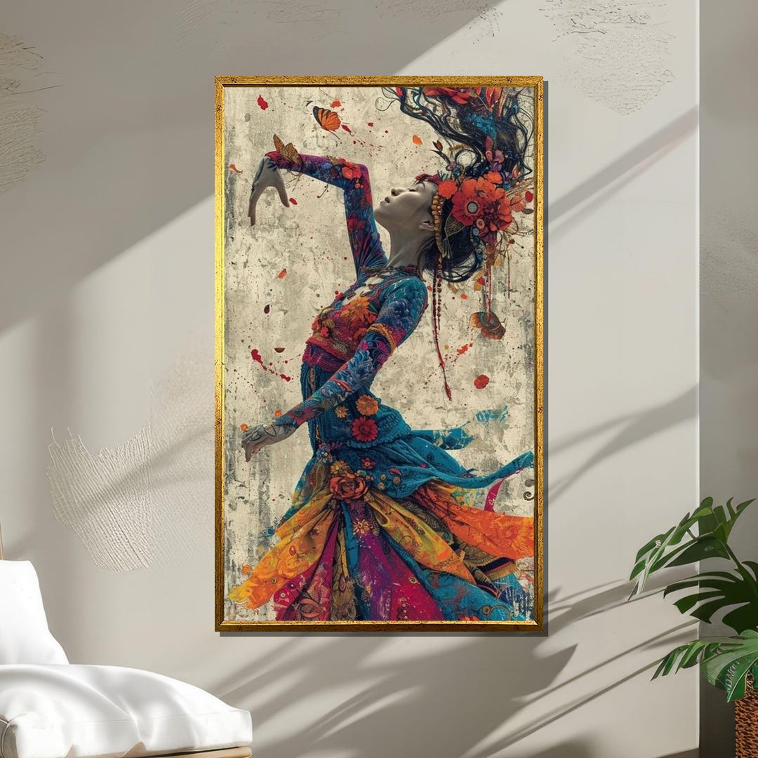 Floral Dance Goddess Canvas, Ethnic Woman Wall Art, Bohemian Decor - Etsy