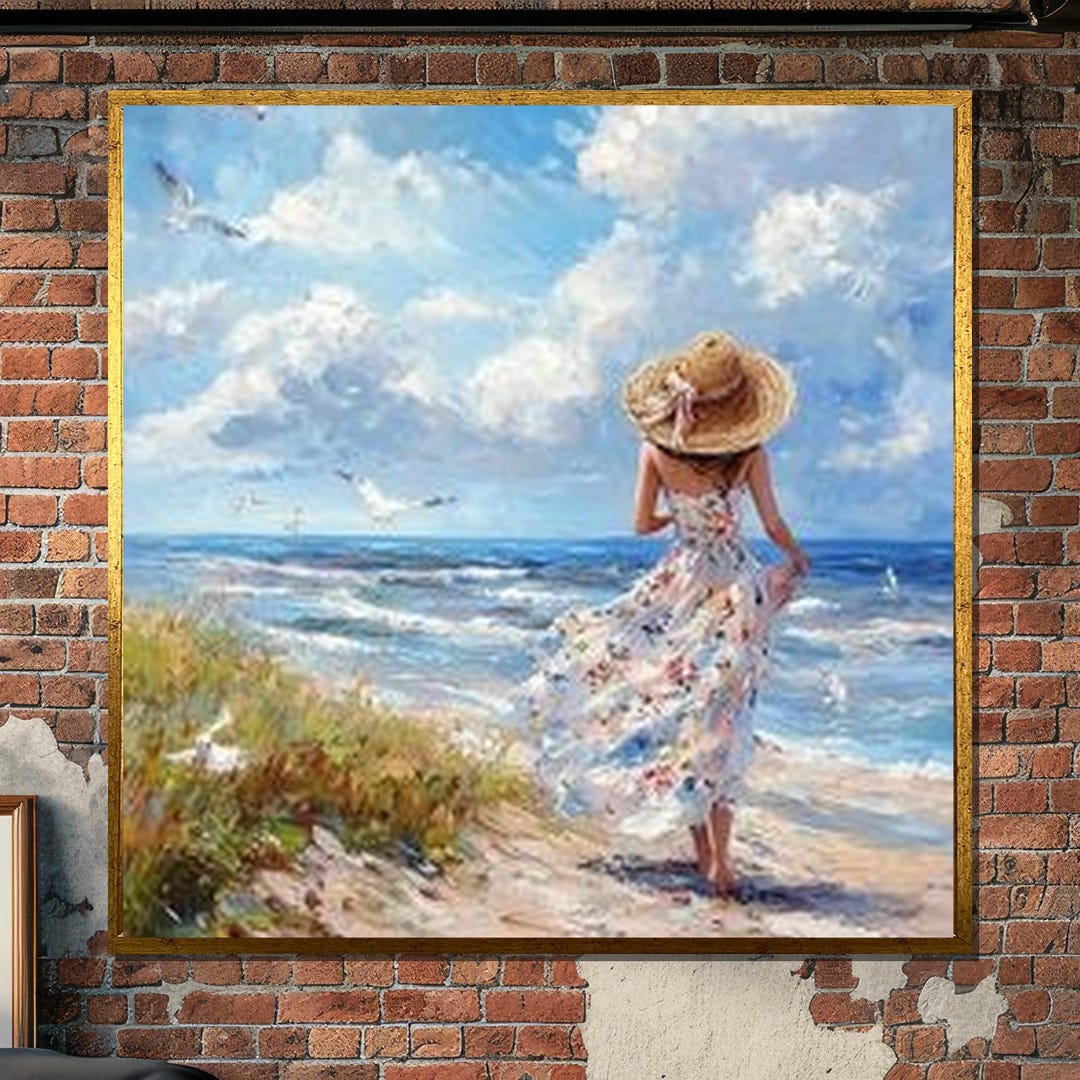 Seaside Girl Canvas Print: Windy Beach, Coastal Wall Art - Etsy