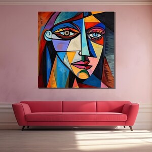Cubist Woman Portrait Canvas, Picasso Inspired Abstract Face Art ...