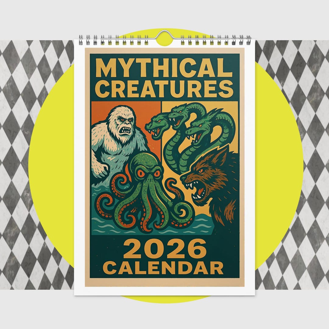 Mythical Creatures Wall Calendar 2026 – Retro Cryptid Art: Chupacabra ...