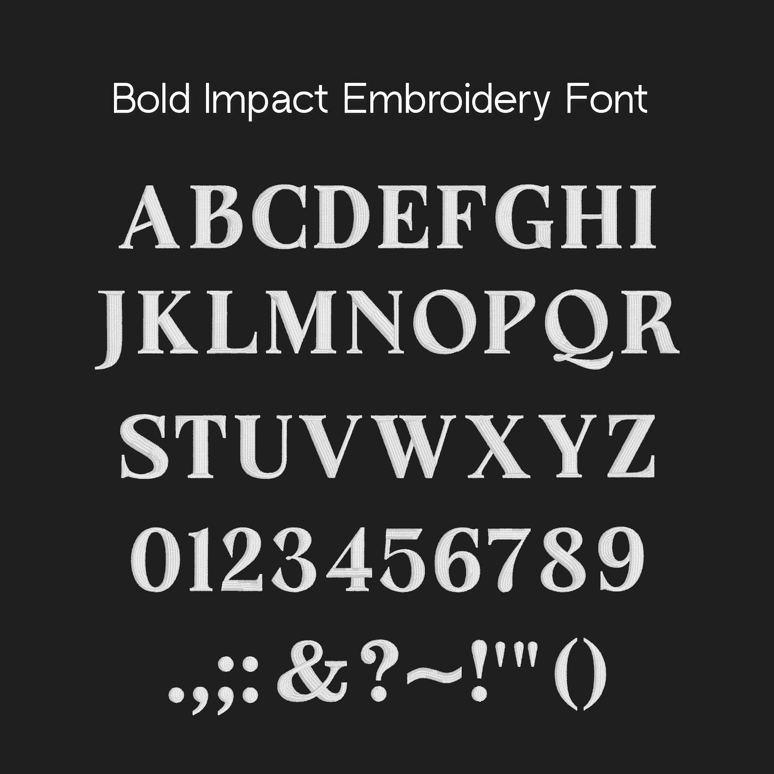 Bold Impact Embroidery Font Alphabet 11 Sizes Bx Dst Exp Hus Jef Pes ...