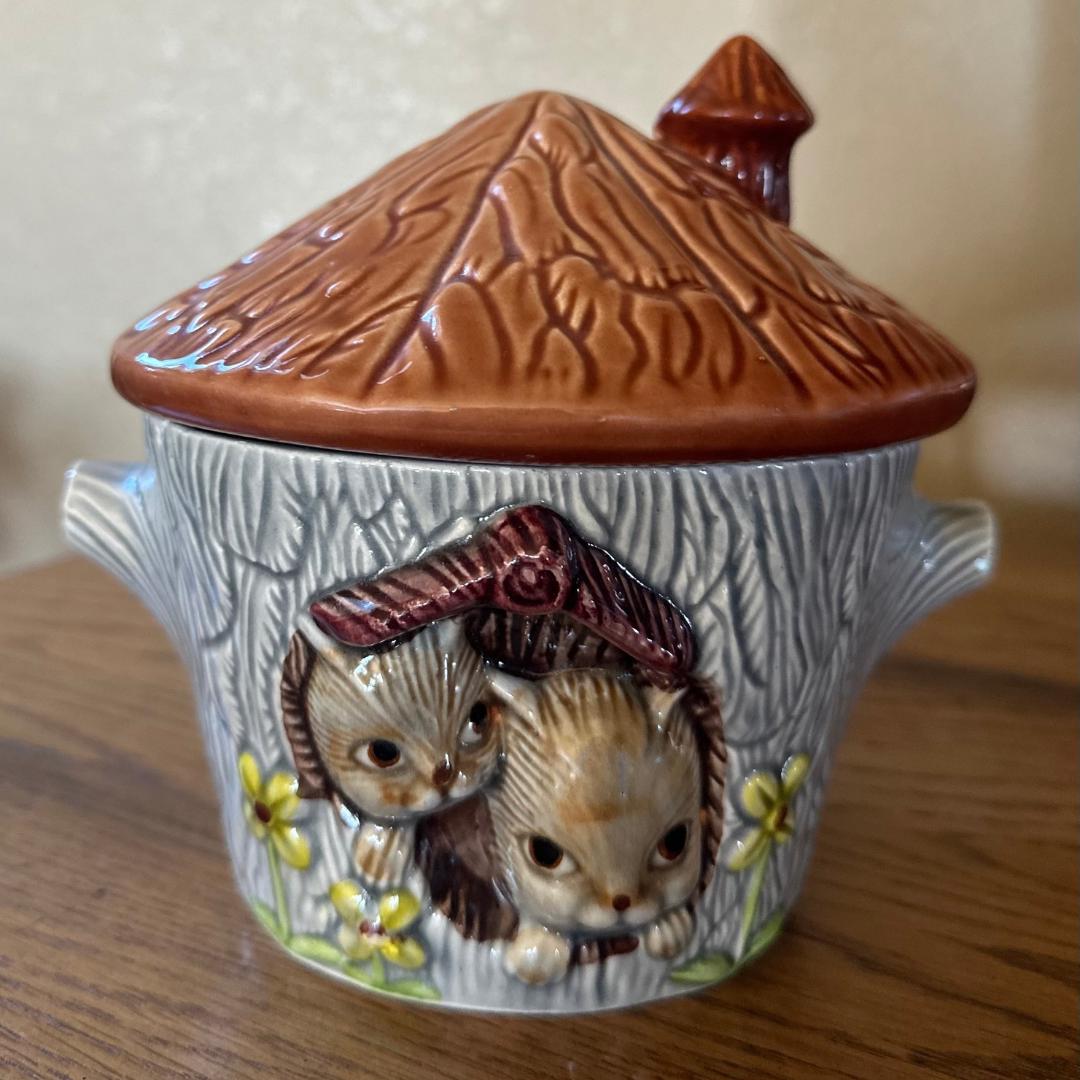 Vintage Ceramic Cookie Jar Cottagecore Container Rustic Cabin Kitchen ...
