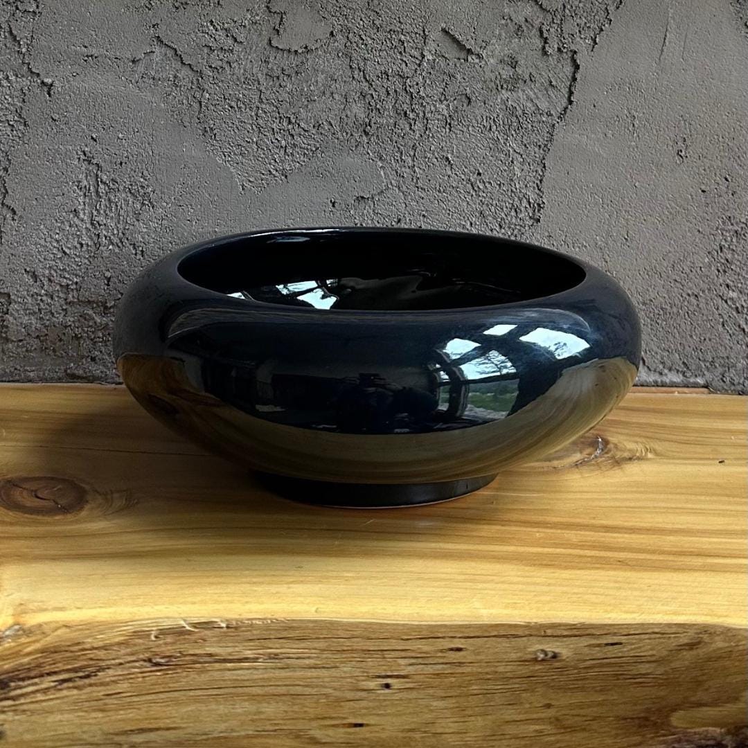 Vintage Frankoma Pottery Bowl 212 Black Ceramic Glazed Mid-century ...