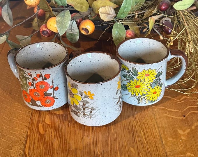 Vintage Mug Stoneware Floral Design Cottage Core Coffee Mug Boho Coffee ...