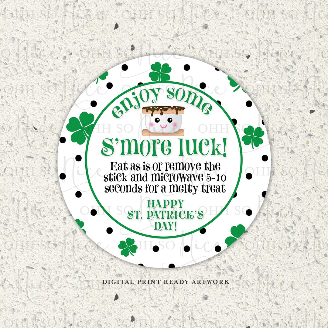 3 Sizes: Enjoy Some S'more Luck! | Marshmallow Stick Treat Tag Label ...