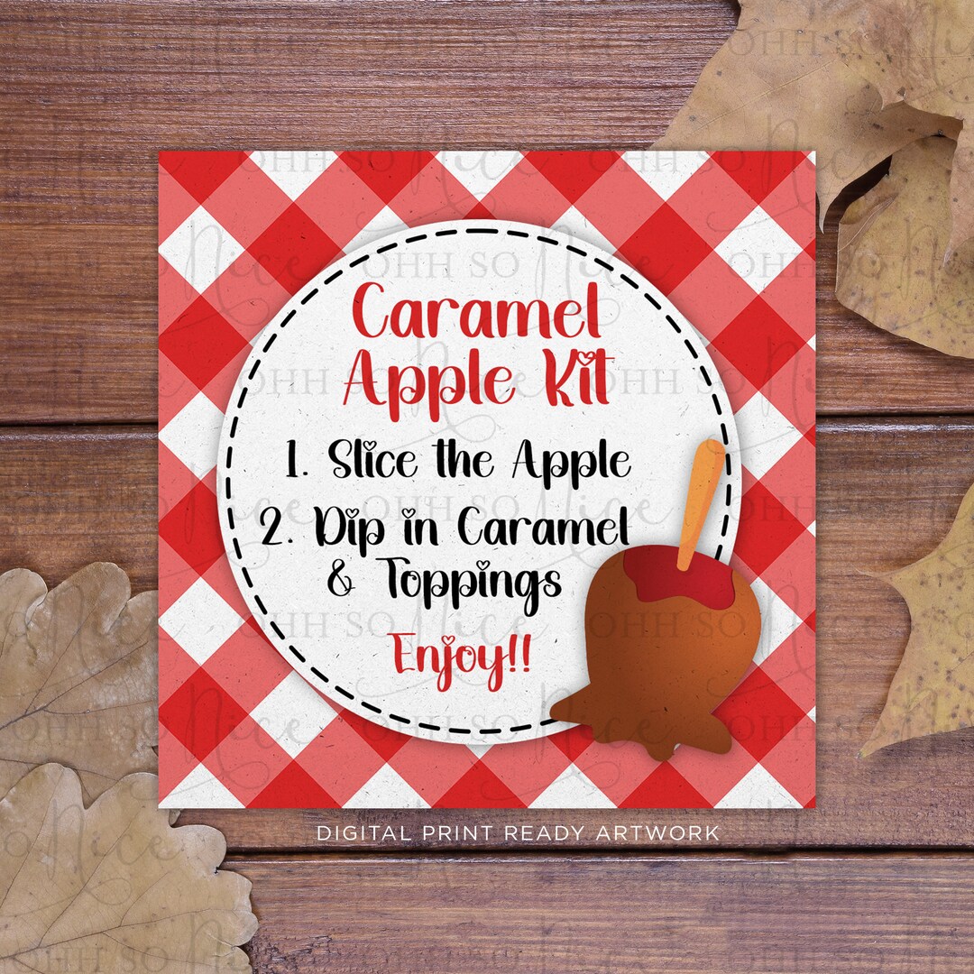 3 Sizes: Caramel Apple Kit Tag Label W/ Instructions | Instant Download ...