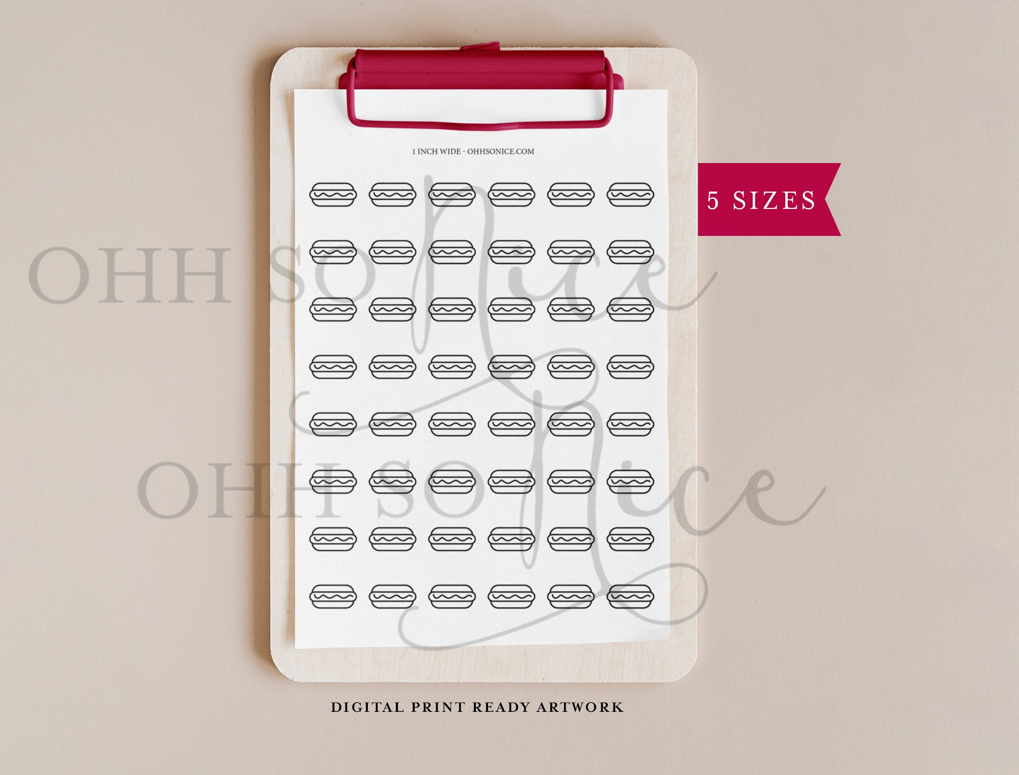 5 Sizes | HOT DOG Royal Icing Transfer Template | Instant Download ...