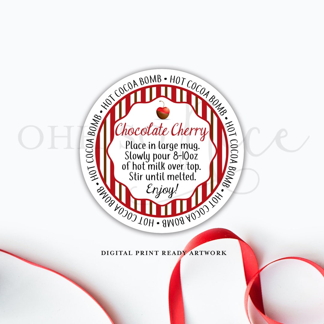 3 Sizes: Chocolate Cherry Hot Chocolate Cocoa Bomb Tag W/ Instructions ...