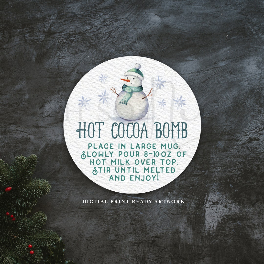 3 Sizes: Snowman Watercolor Hot Chocolate Cocoa Bomb Tag W ...