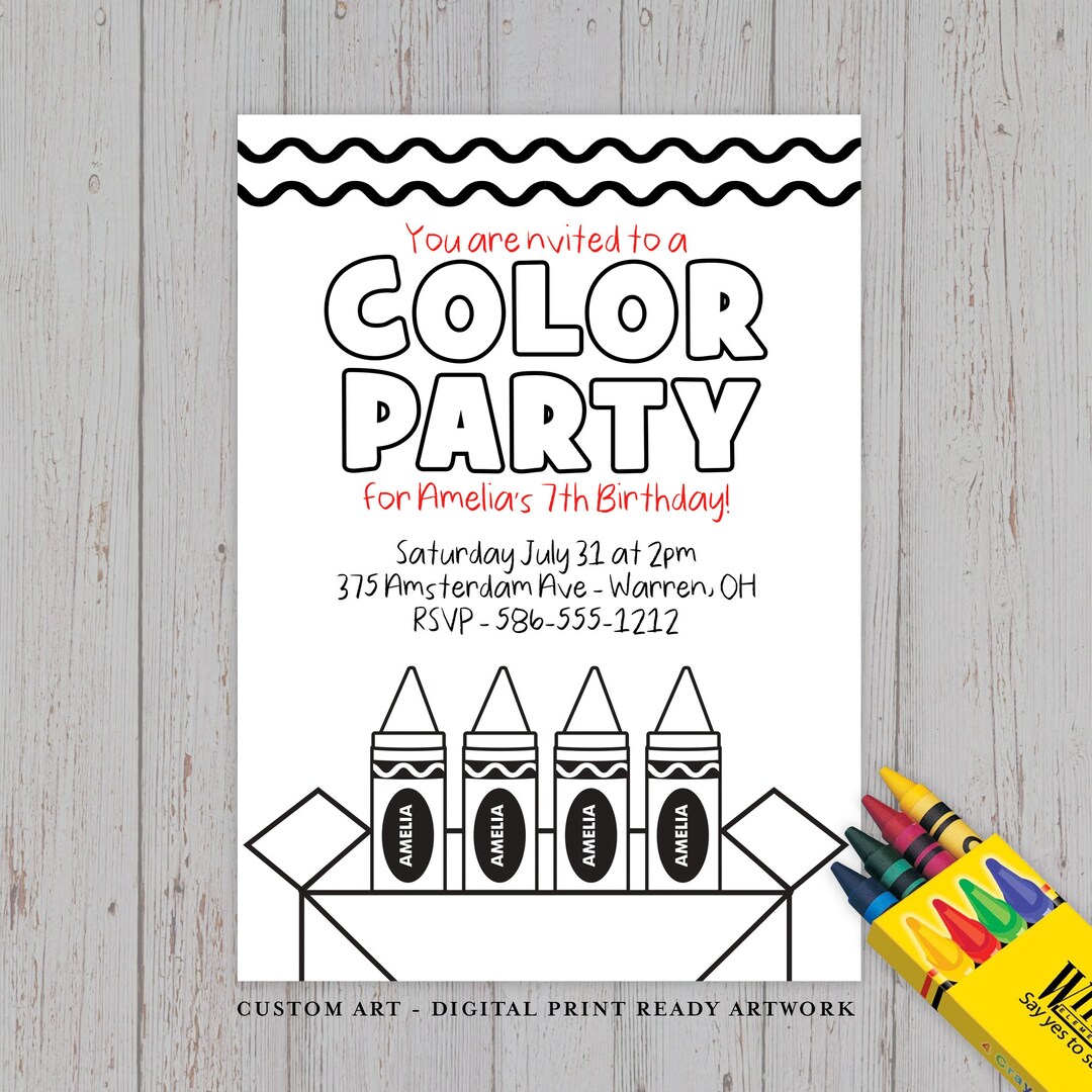 Color Crayon Party Invitation Download - Color Your Own Invite! - Etsy