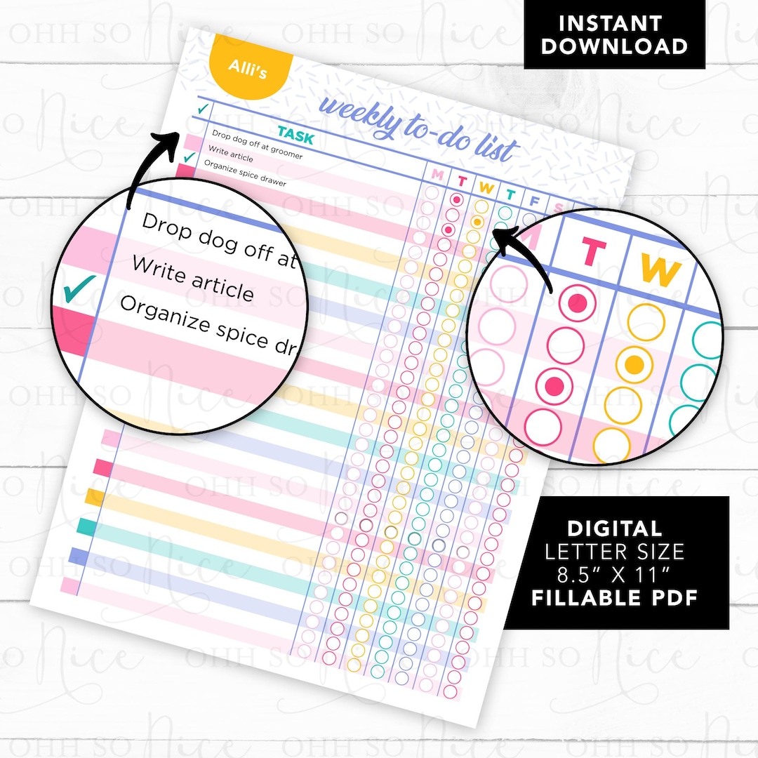 Weekly to Do List: Fillable and Printable PDF | Spring Colors ...