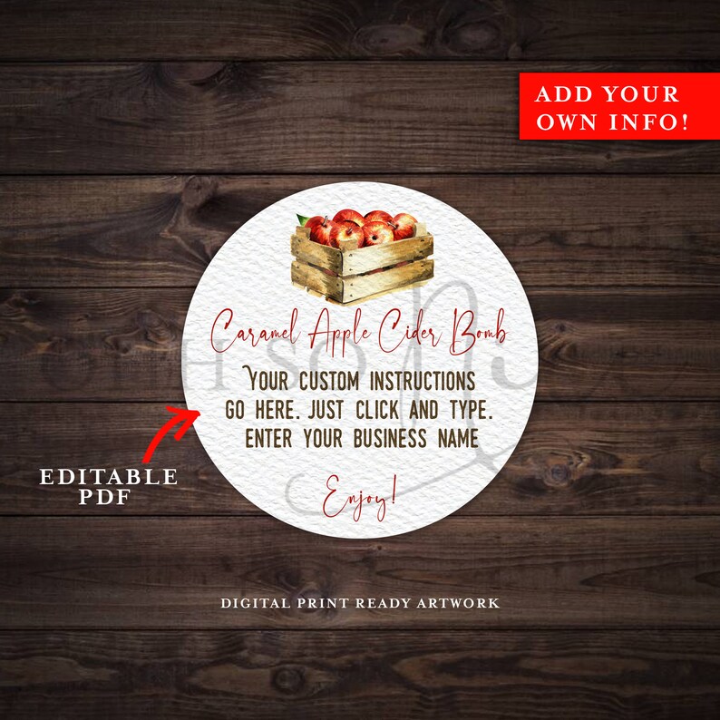 CUSTOM 3 Sizes: Edit Your Own Watercolor Caramel Apple Cider Bomb Tag ...