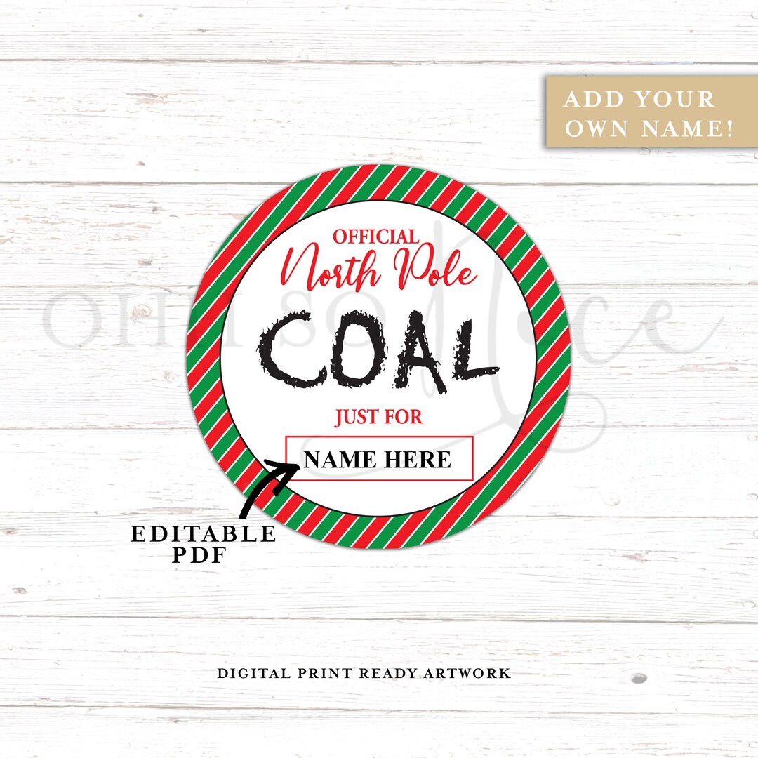 2" Round | North Pole Coal Add Your Own Name | Editable - PDF Instant ...