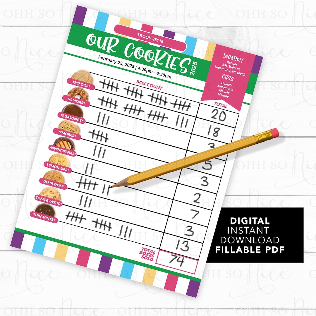 Printable and Fillable Tally Counting Sheet for Cookie Sales Season ...