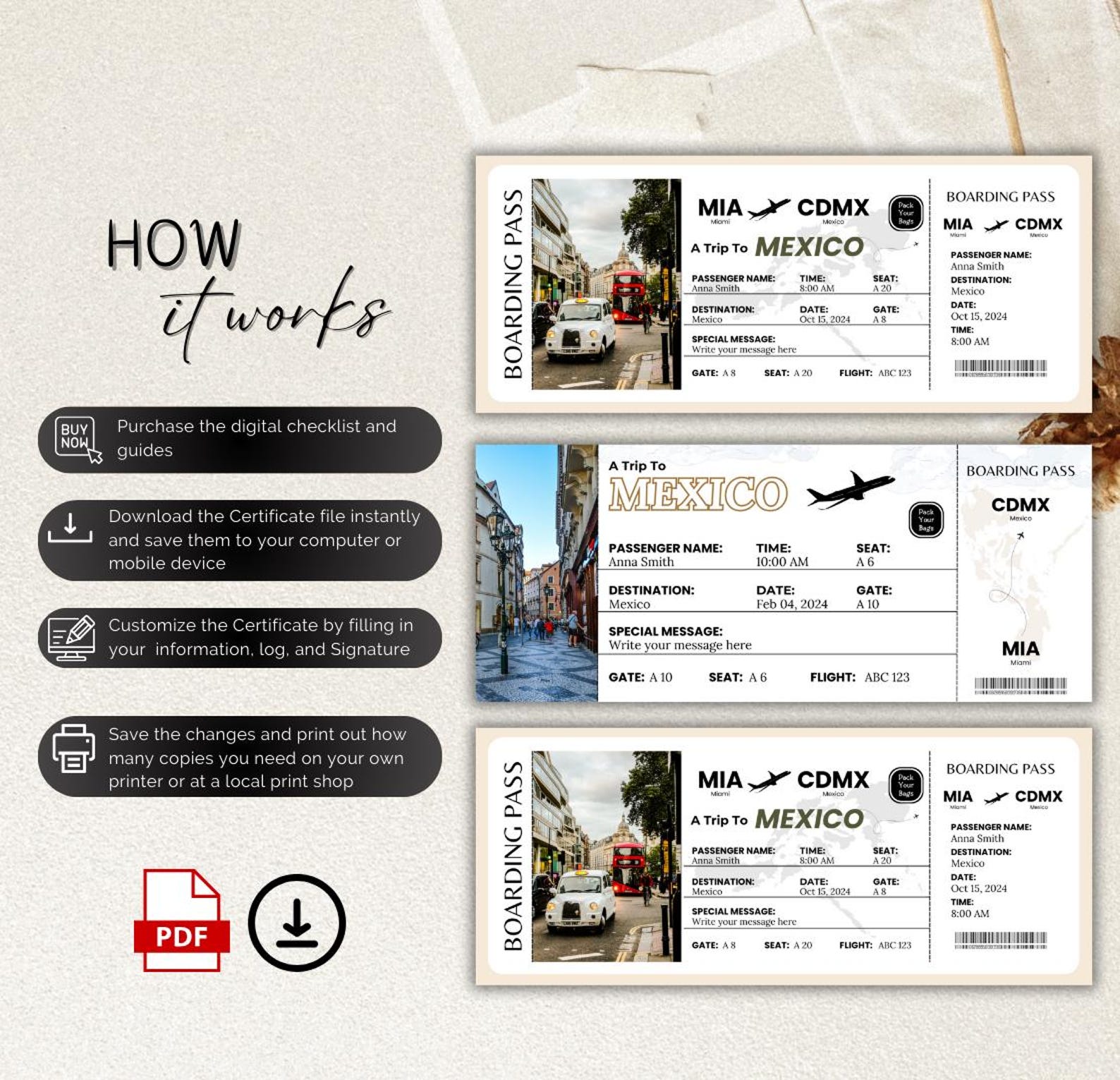 Mexico Boarding Pass Template, Travel Ticket Invitation, Editable Canva ...