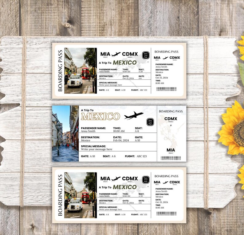 Mexico Boarding Pass Ticket Template | Editable Travel Ticket Design ...