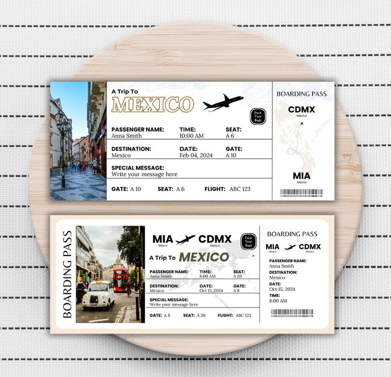 Mexico Boarding Pass Ticket Template | Editable Travel Ticket Design ...