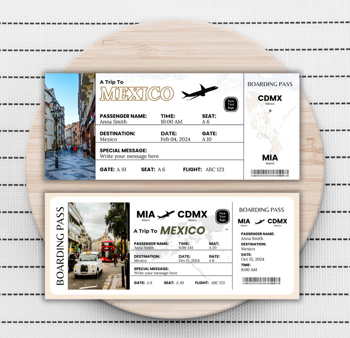 Mexico Boarding Pass Template, Travel Ticket Invitation, Editable Canva ...