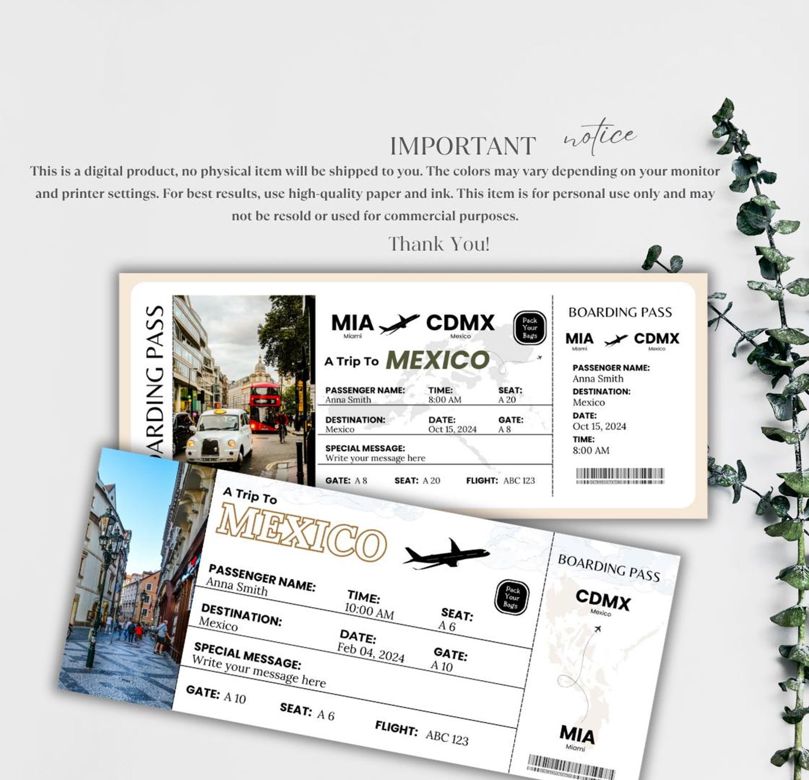 Mexico Boarding Pass Template, Travel Ticket Invitation, Editable Canva ...
