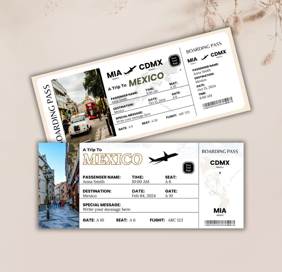 Mexico Boarding Pass Template, Travel Ticket Invitation, Editable Canva ...