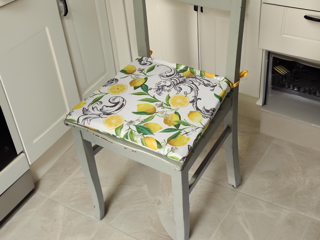 Lemon Pattern Chair Cushion: Handmade Custom-fit Seat Pad - Etsy