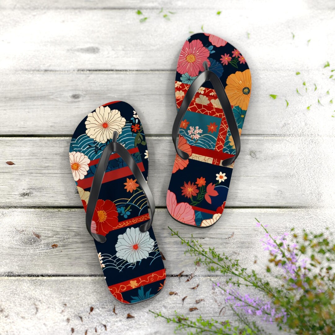 Kimono Styled Flip Flops, Japanese Design Indoor Slippers, Floral ...