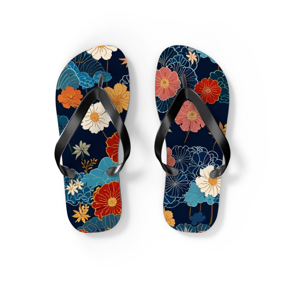 Kimono Floral Flip Flops, Japanese Design Sandals - Women's Shoes ...