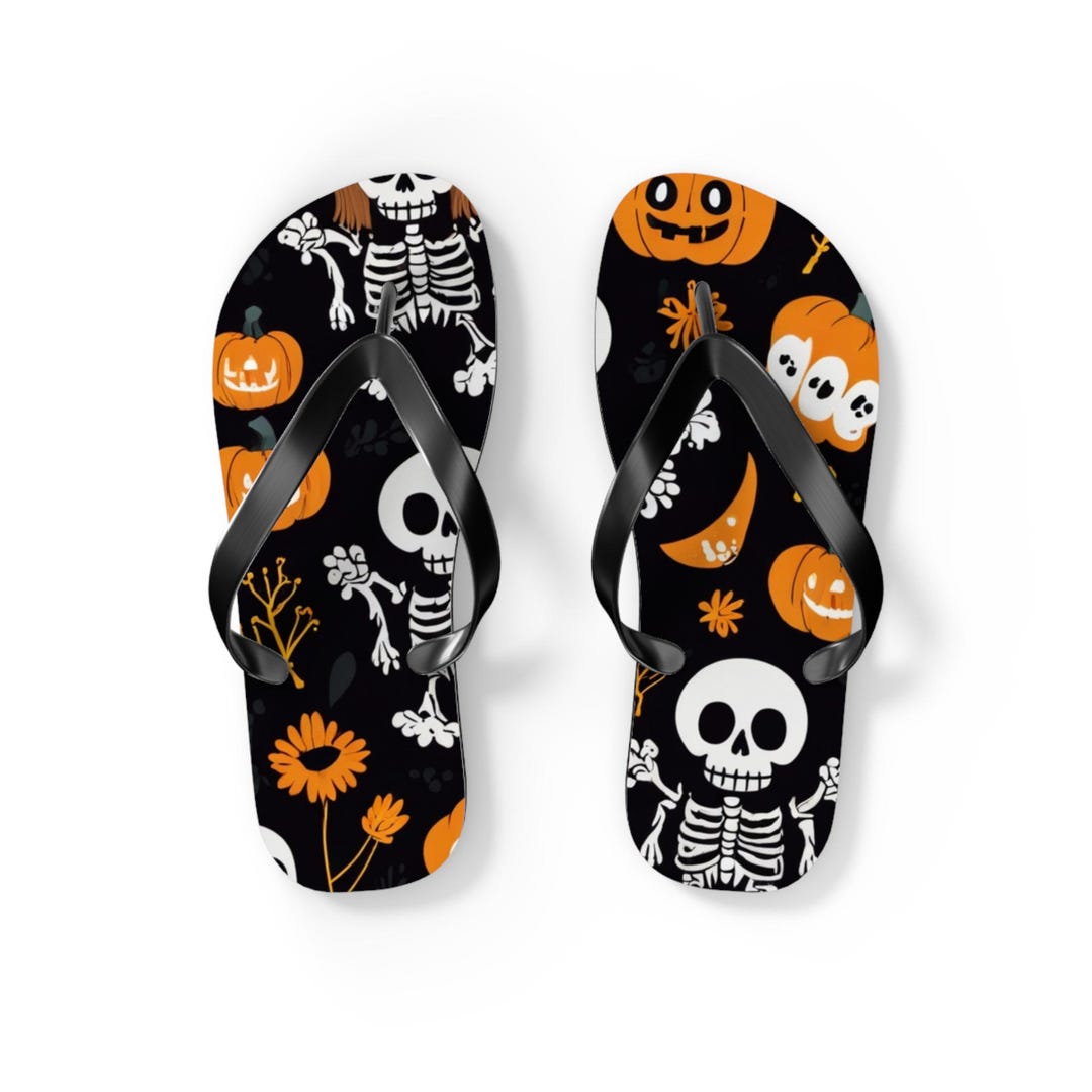 Skeleton Flip Flops, Skull Beach Sandals, Gothic Summer Footwear ...